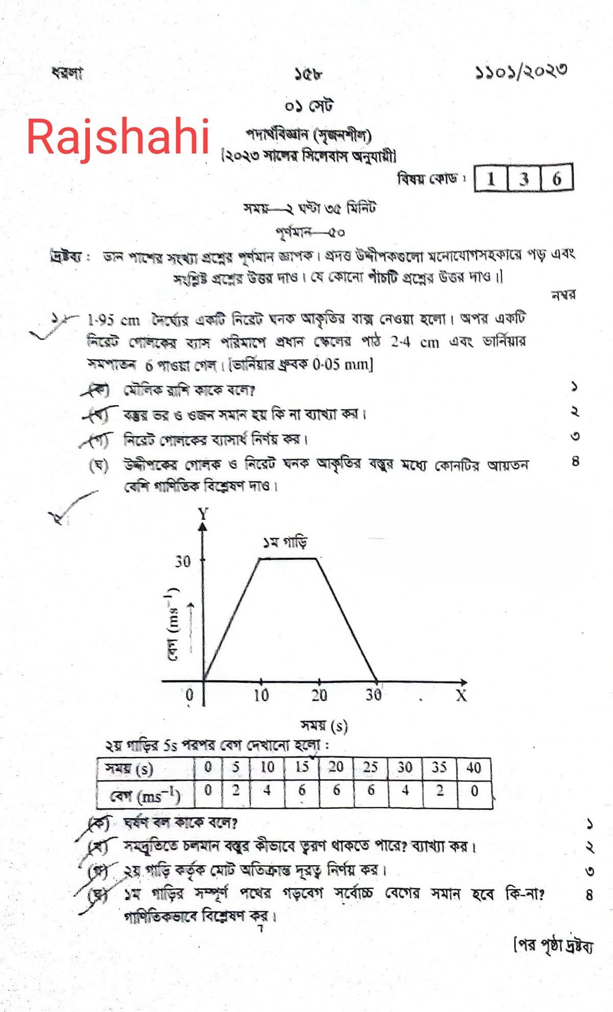 SSC Physics Question 2023 All Board CQ
