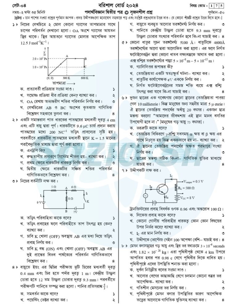 Important HSC Physics 2nd Paper Question 2024 CQ | পদার্থবিজ্ঞান ২য় ...