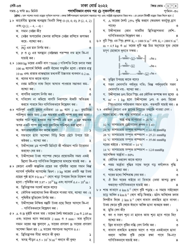 HSC Physics 1st Paper Question 2022 All Board - Valuable Insight for ...