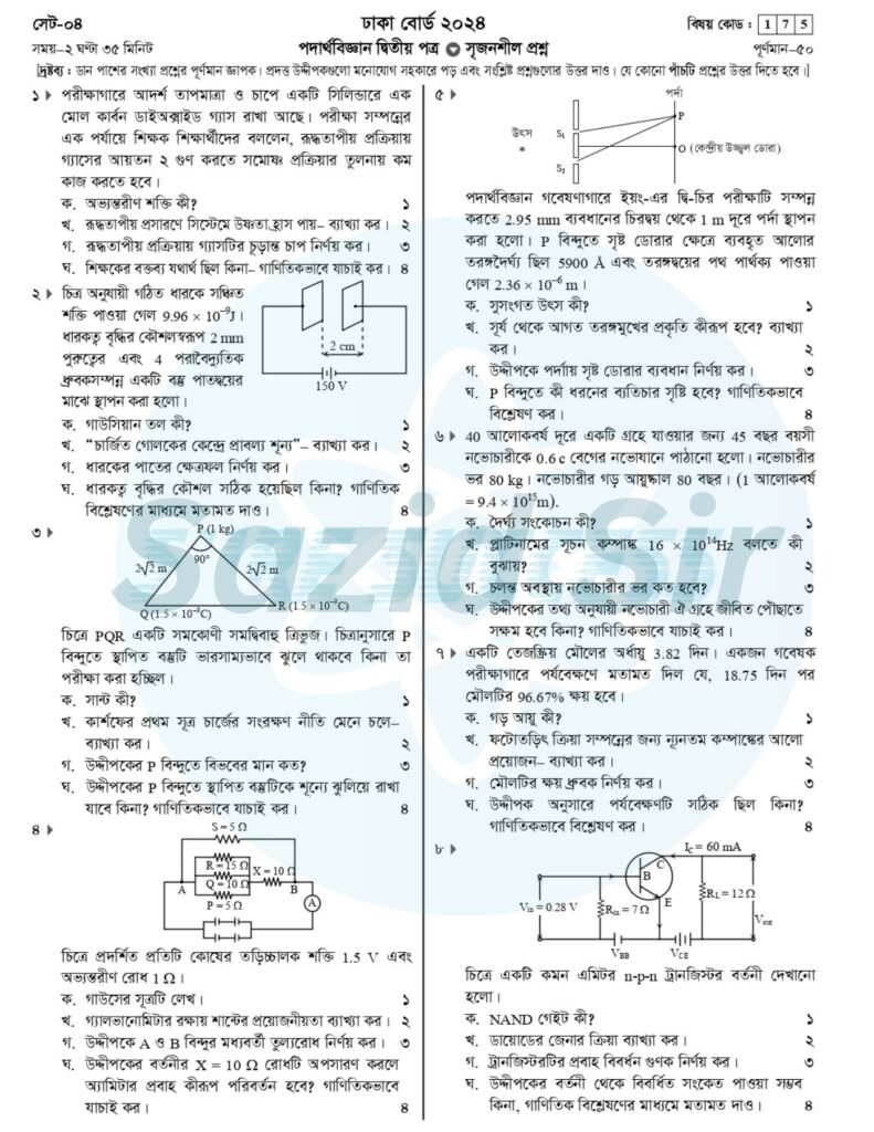 Important HSC Physics 2nd Paper Question 2024 CQ | পদার্থবিজ্ঞান ২য় ...